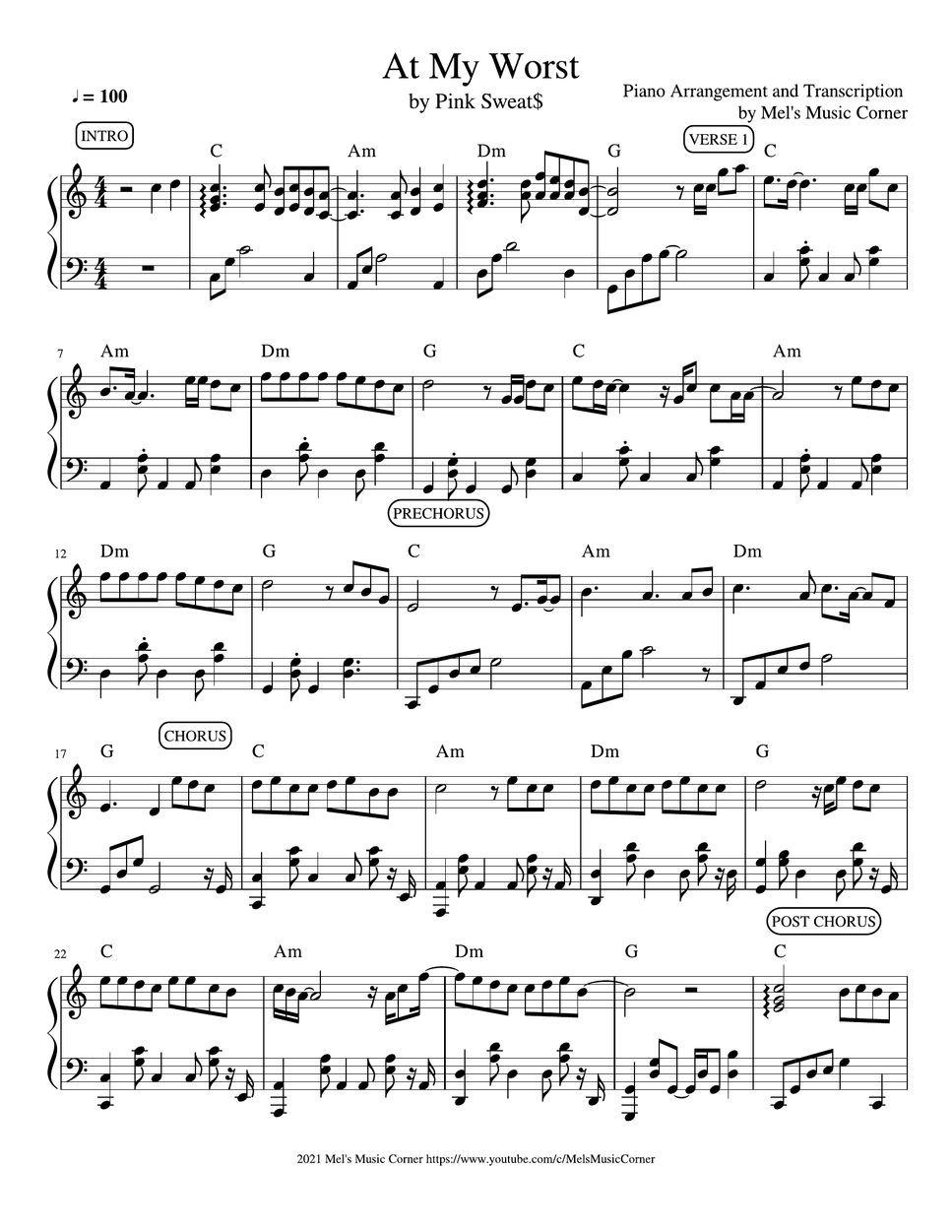 Pink Sweat$ - At my Worst 악보 by Mel's Music Corner