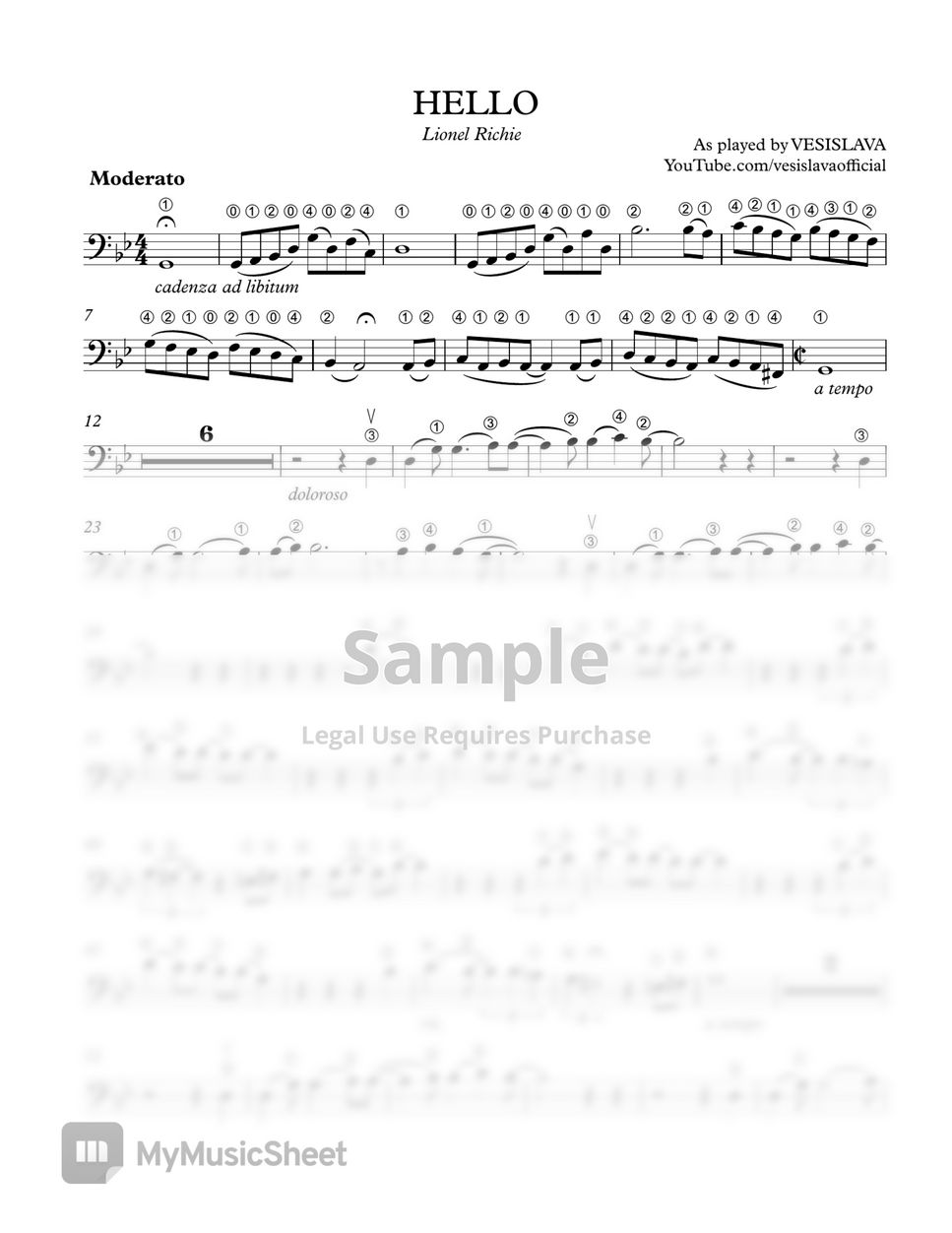 HELLO - Lionel Richie - CELLO [with finger marks] Sheet Music