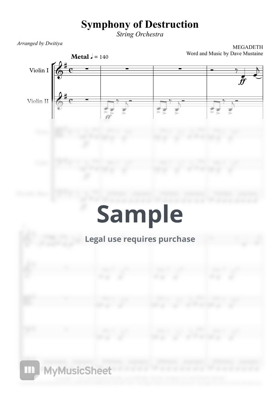 Megadeth - Symphony of Destruction (String Orchestra) Sheet Music by ...