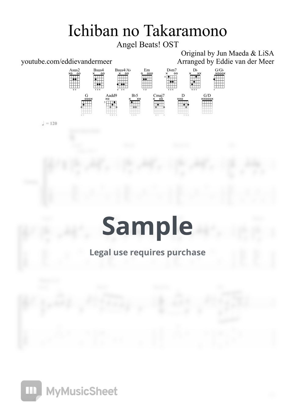 Jun Maeda & LiSA - Ichiban no Takaramono (Angel Beats! OST) TAB+1 Staff ...