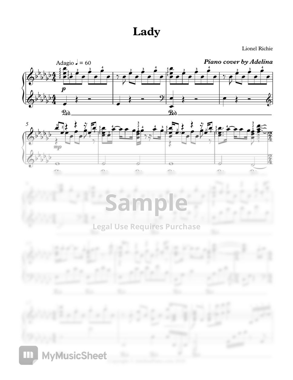 Lionel Richie - Lady Sheets by Adelina Piano