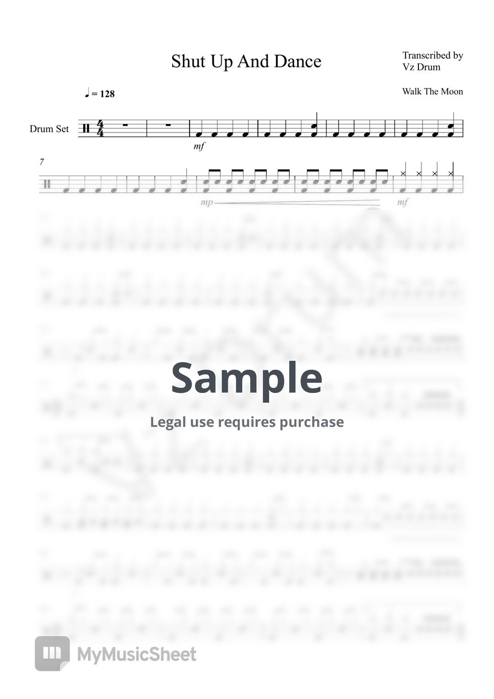 Walk The Moon - Shut Up And Dance Sheets by Vz Drum