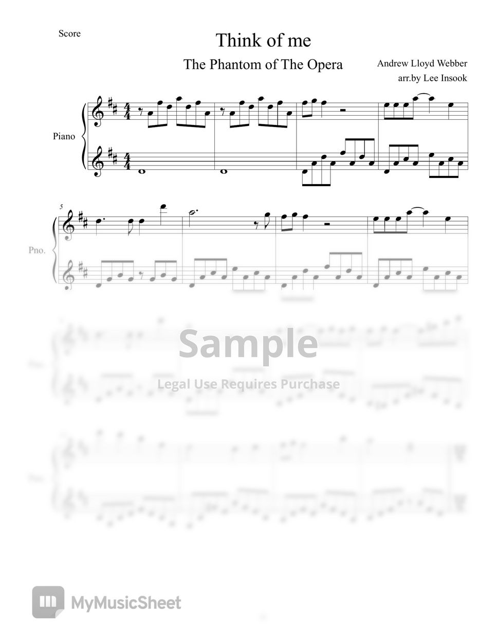 The Phantom of The Opera - Think of me 악보 by Lisamusic