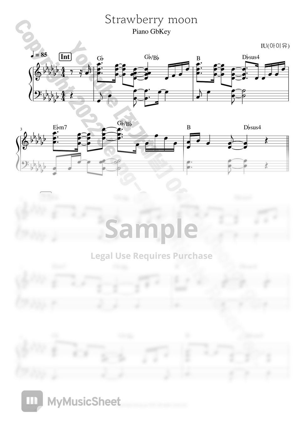 IU(아이유) - Strawberry moon (Piano) Sheet Music by Youtube[정가채널]