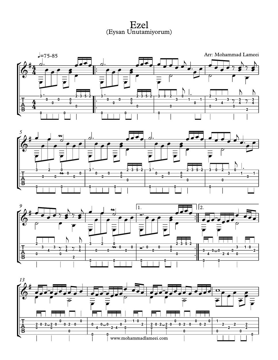 Toygar Işikly - EZEL(Easy Version) Tab + 1staff by Mohammad Lameei