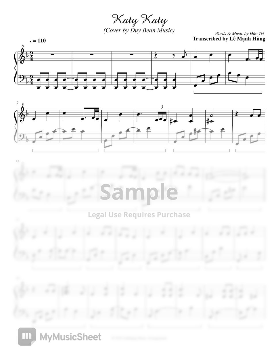 Cover by Duy Bean Music - Katy Katy (Transcribed) 樂譜 by Le Manh Hung
