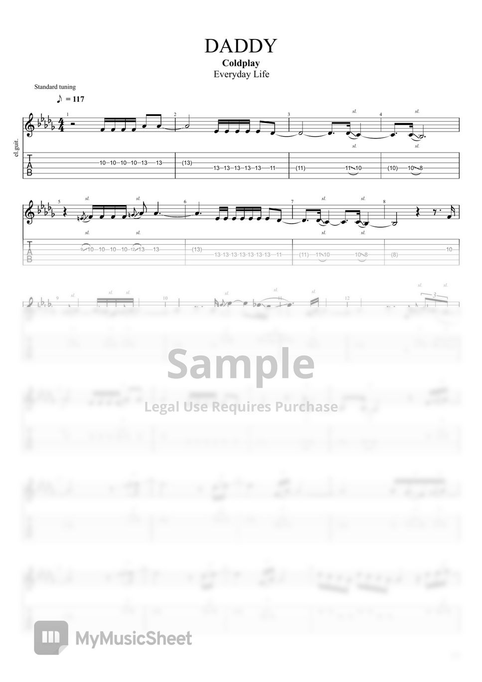 Coldplay - Daddy Electric Guitar Cover Sheets by Hyeon