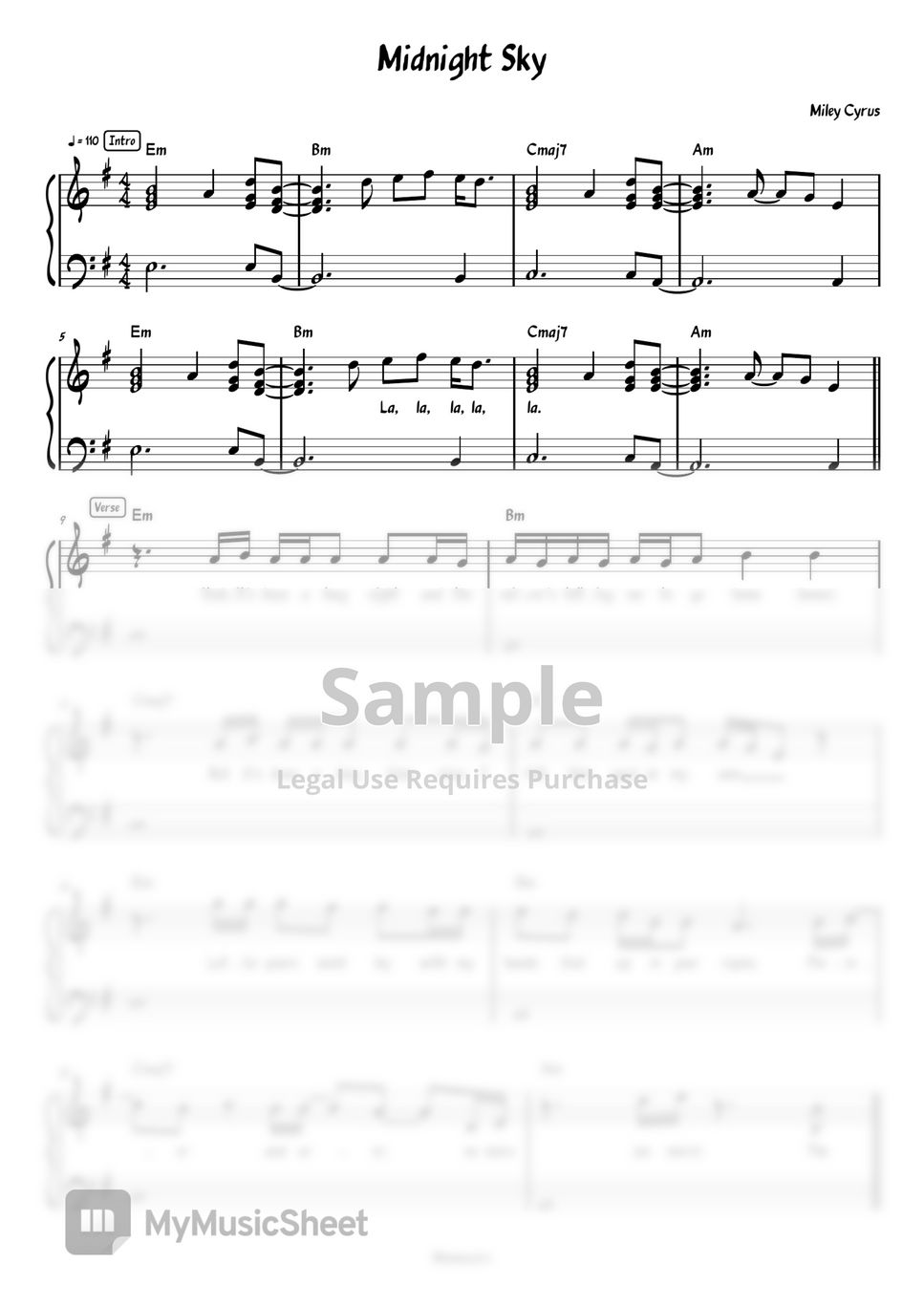 Miley Cyrus - Midnight Sky (Piano) Sheets by Meowscore