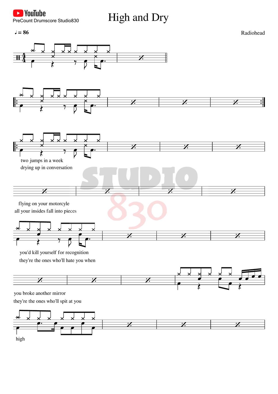 Radiohead - High and Dry Sheet by Studio830