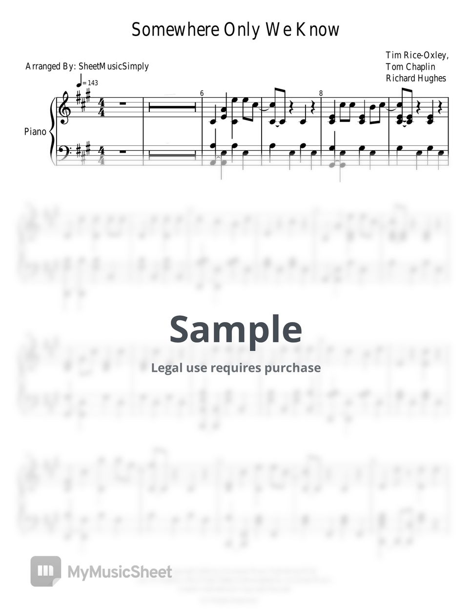 Keane - Somewhere Only We Know Sheet Music by SheetMusicSimply