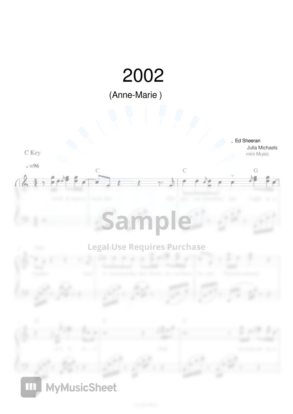 Anne-Marie - 2002 (E Key + C Key) 악보 by mini Music