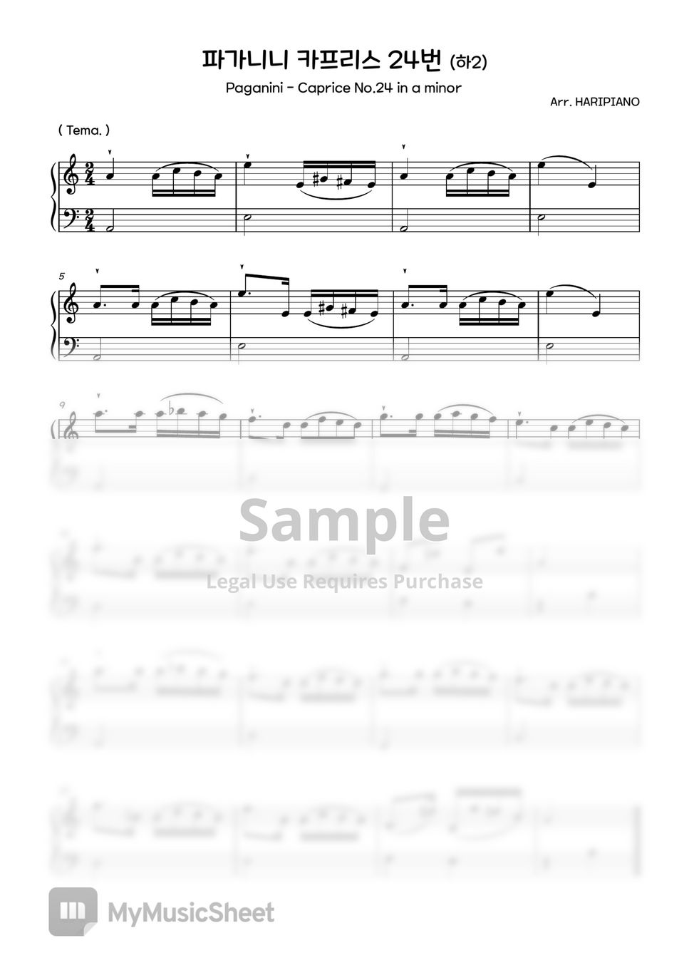 Nicolo Paganini - Paganini - Caprice No.24 (easy piano) Sheet Music by ...