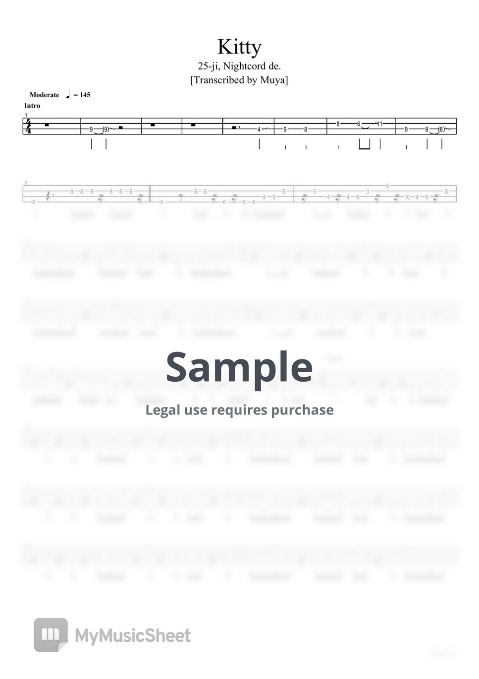 25-ji, Nightcord de. - Kitty (Bass TAB) Sheets by Muya