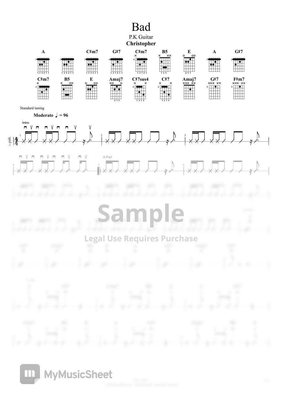 Christopher - Bad 악보 by PK Guitar