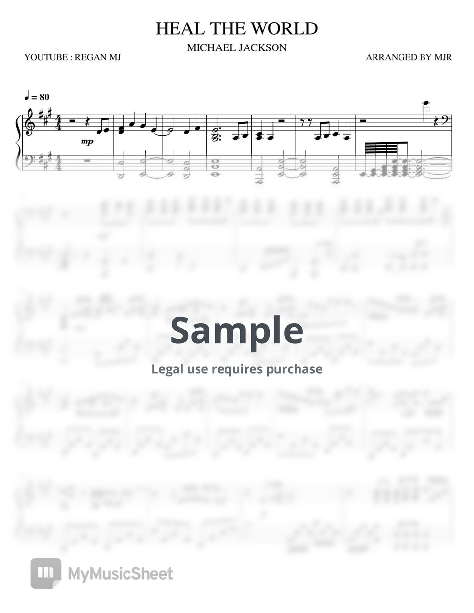 MICHAEL JACKSON - HEAL THE WORLD Sheet Music by MJR