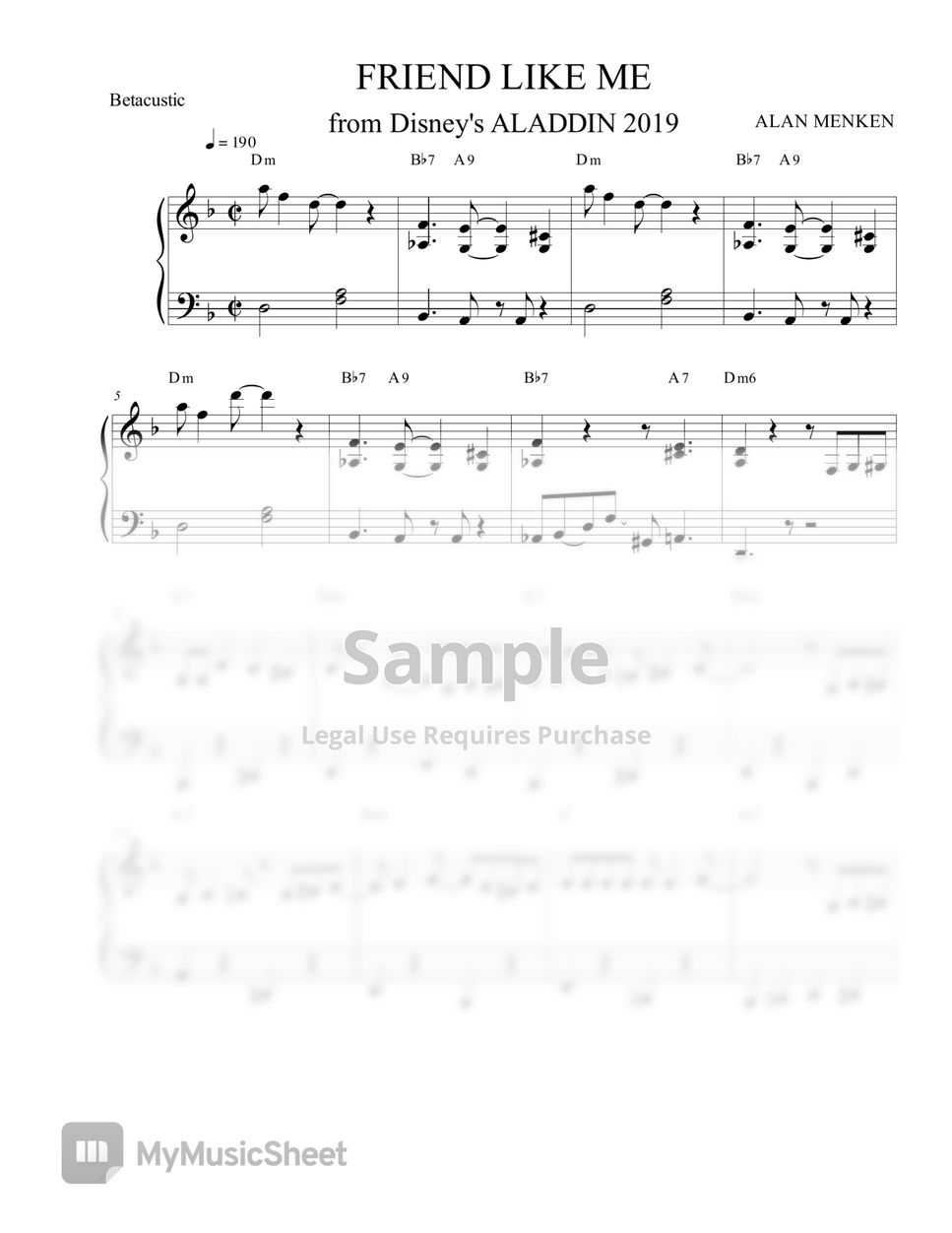 Alan Menken - Friend Like Me (Easy Piano) Sheets by Betacustic