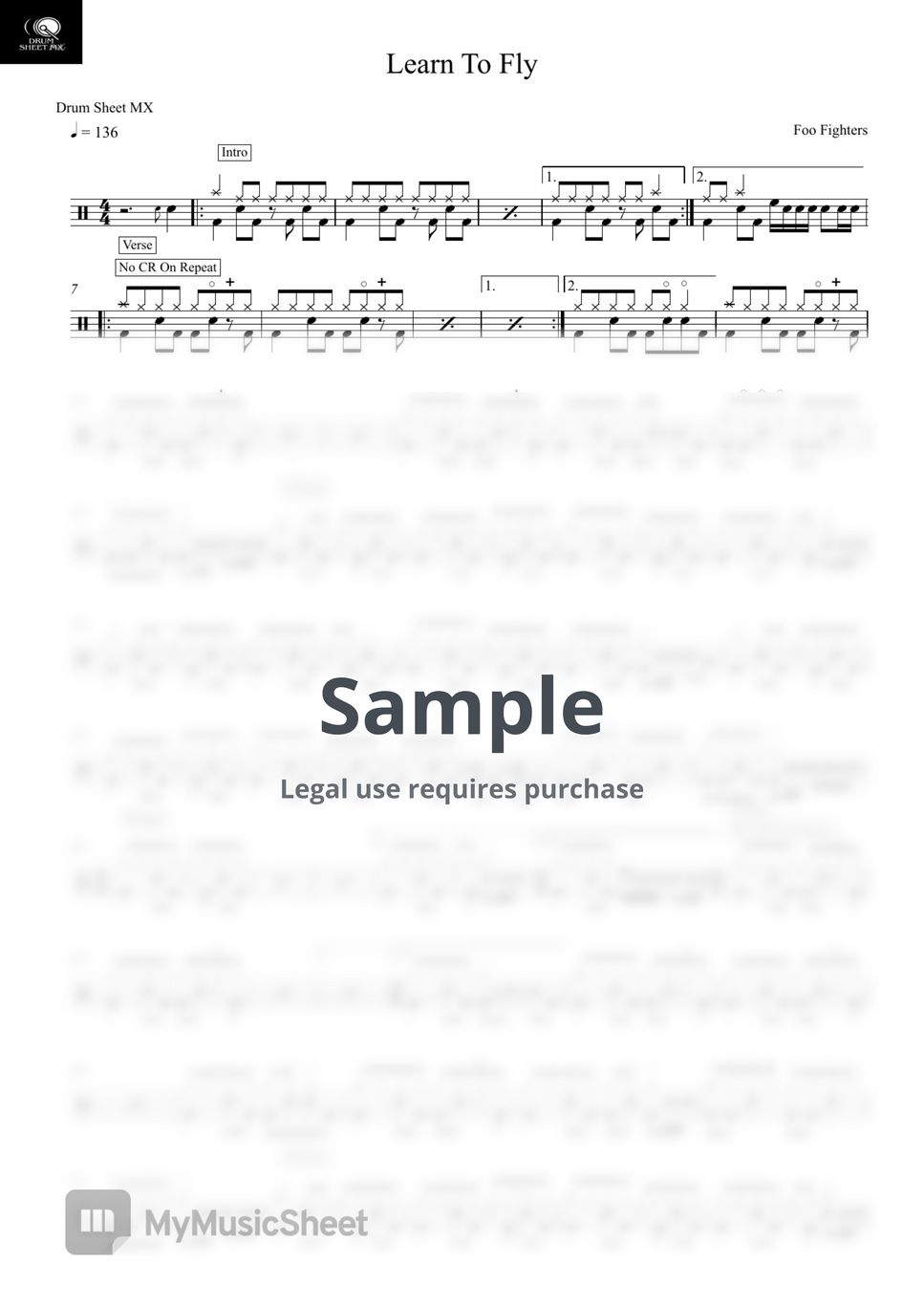 Foo Fighters - Learn To Fly Sheets by Drum Sheet MX