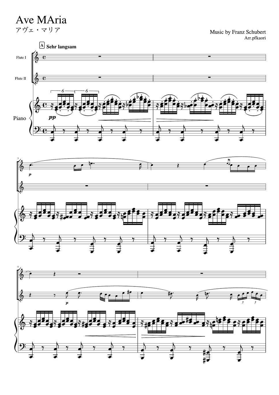 Franz Schubert - Ave Maria (C・Piano trio / Flute duet) Sheets by pfkaori