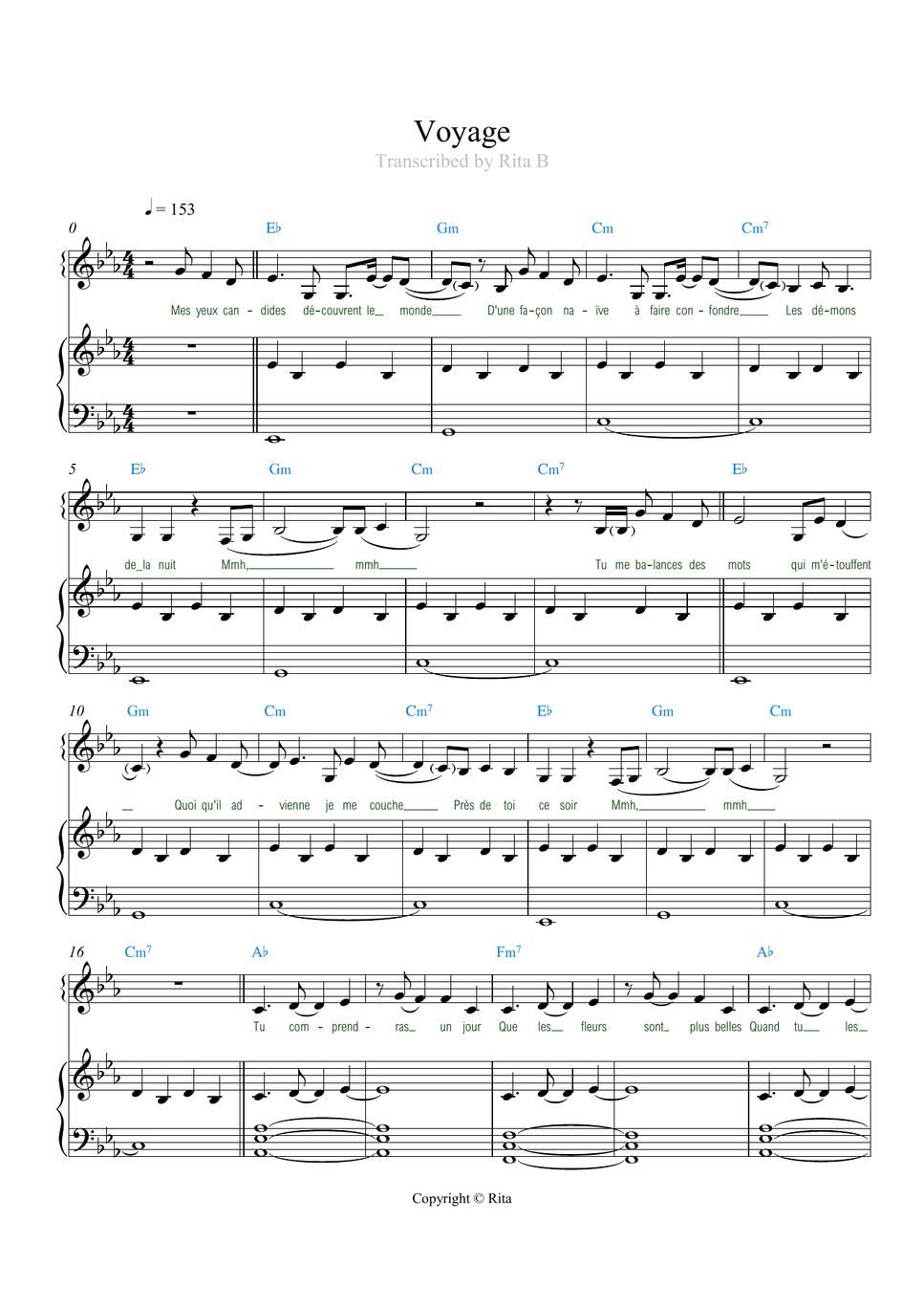 ZOË MË - Voyage (Two files: easy and duo for piano with voice) Sheet ...