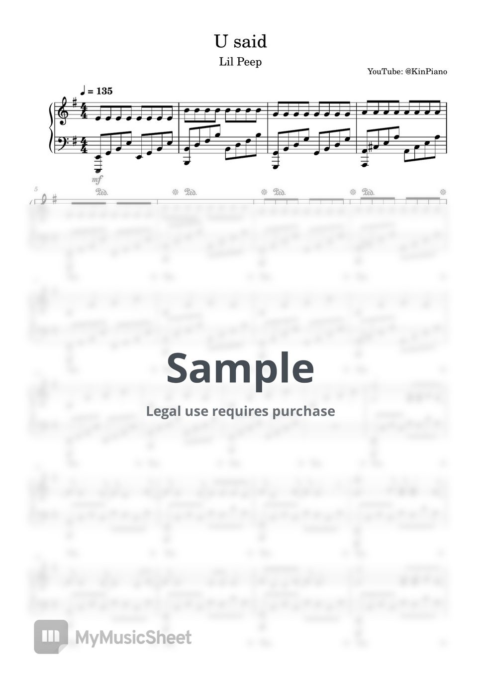 Lil Peep - U Said Sheet Music by KinPiano