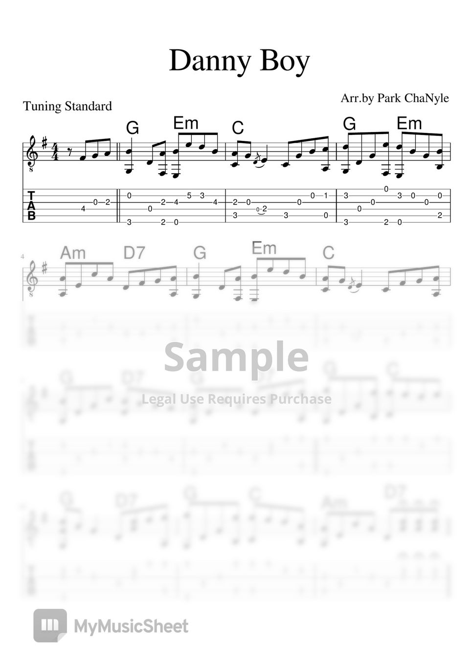 Danny Boy (Acoustic Fingerstyle Guitar) Tab + 1staff by Park ChaNyle