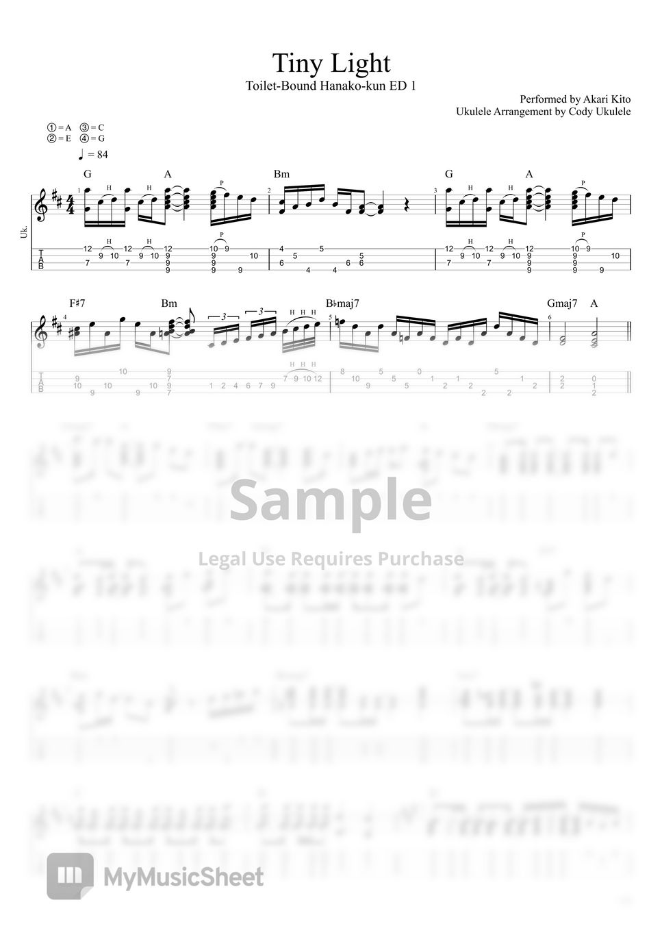 Akari Kito - Tiny Light Tab + 단선 악보 by Cody Ukulele