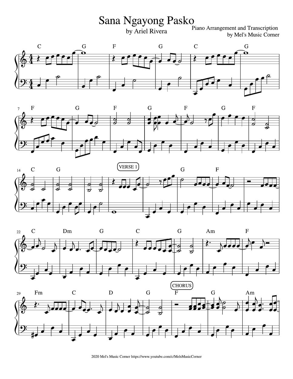 Ariel Rivera - Sana Ngayong Pasko (piano sheet music) Lembar Musik by Mel's Music Corner