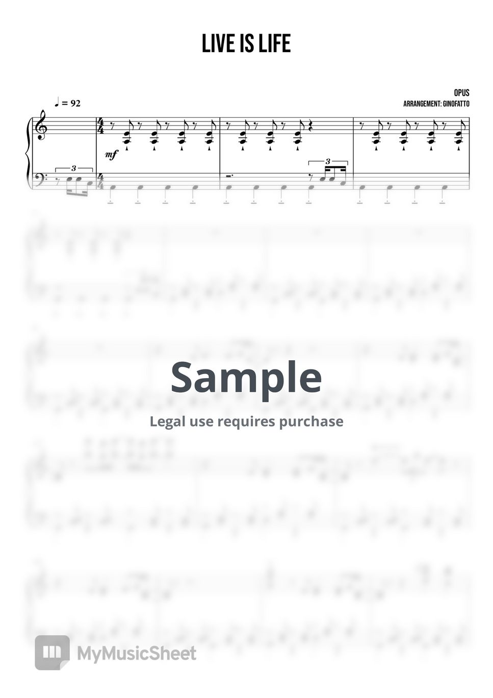 Opus - Live is life Sheet Music by ginofatto