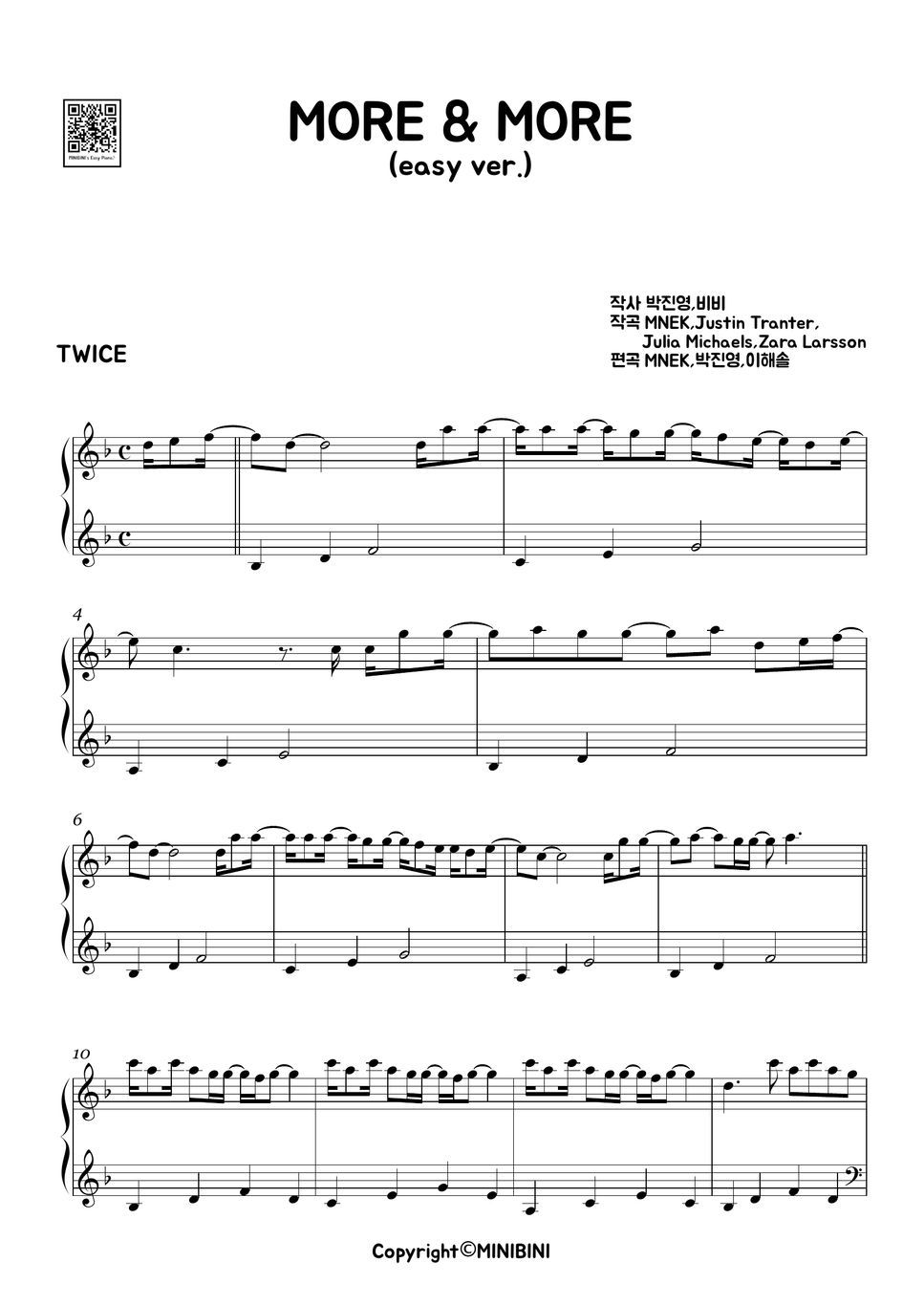TWICE (트와이스) - MORE & MORE (Easy Version) 악보 by MINIBINI