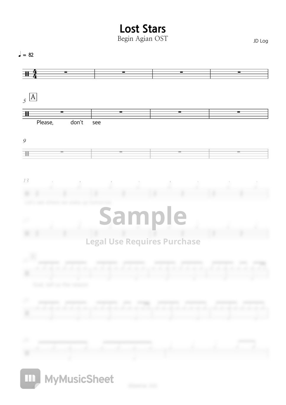 Begin Again OST - Lost Stars (Easy Arr.) 악보 by DrumCore