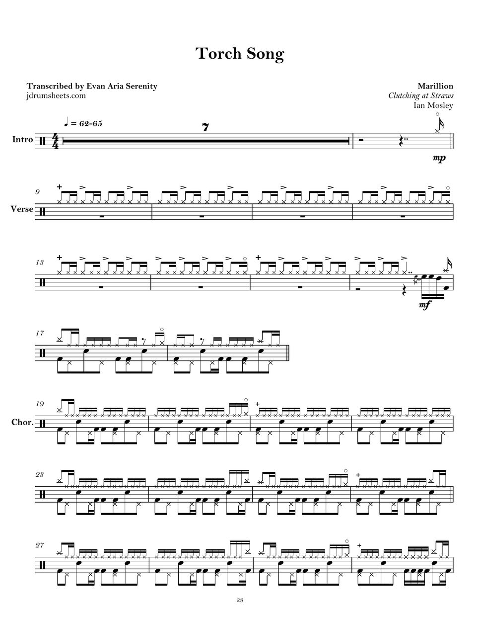 Marillion - Torch Song Sheet Music by Jaslow Drum Sheets