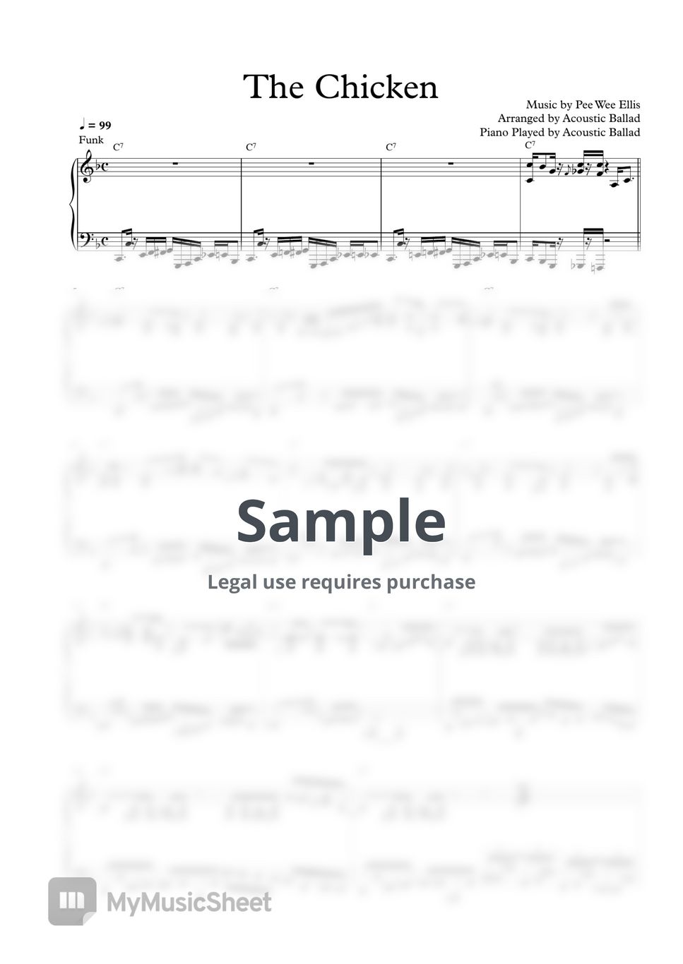 Pee Wee Ellis - The Chicken (Solo Piano Ver.) Sheet Music by Acoustic ...