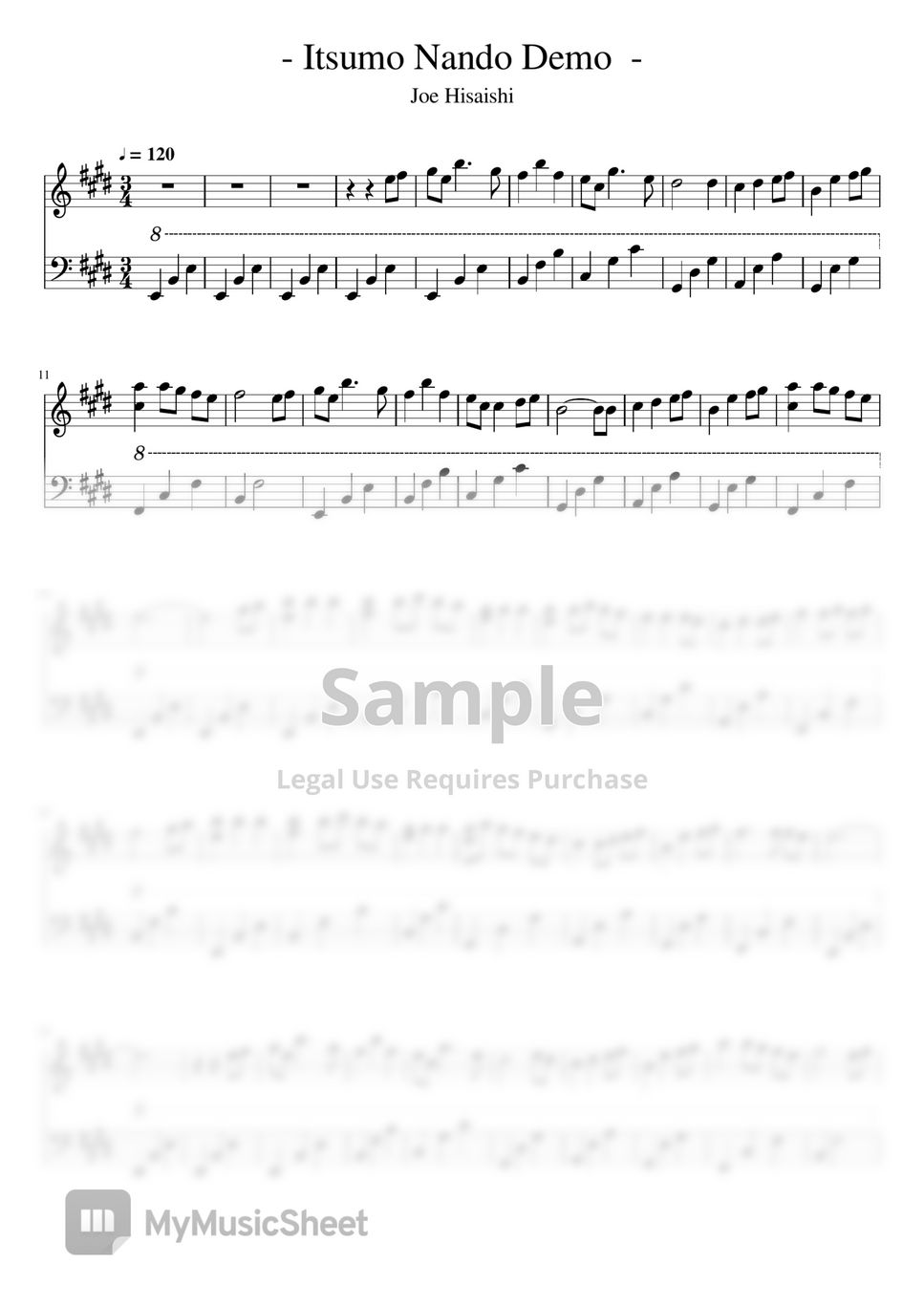 Joe Hisaishi - Itsumo Nando Demo @easy Sheet Music