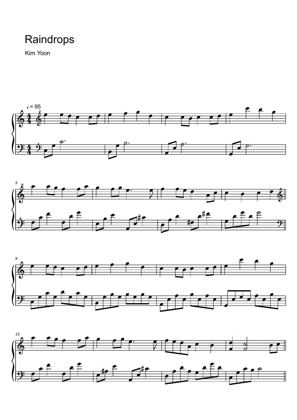 Kim Yoon - Raindrops (Sheet Music, MIDI,) Partitura by Roxette