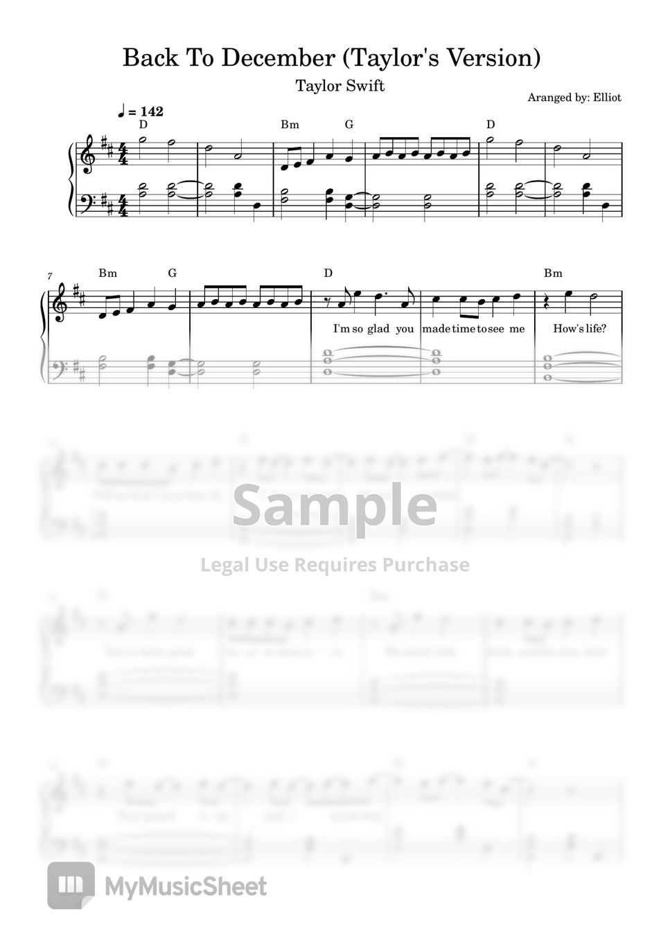 Taylor Swift - Back To December (Taylor's Version) Sheets by Elliot