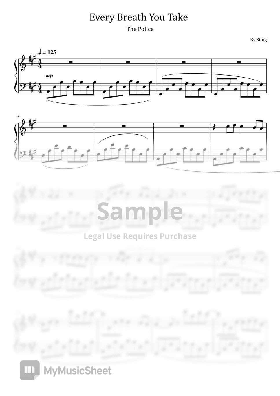 Sting - Every Breath You Take (The Police - For Piano Solo) Sheet PDF | poon | mymusic5