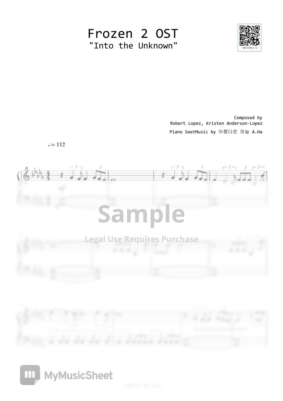 Frozen 2 OST - "Into the Unknown" (Original Key) Sheets by A.Ha