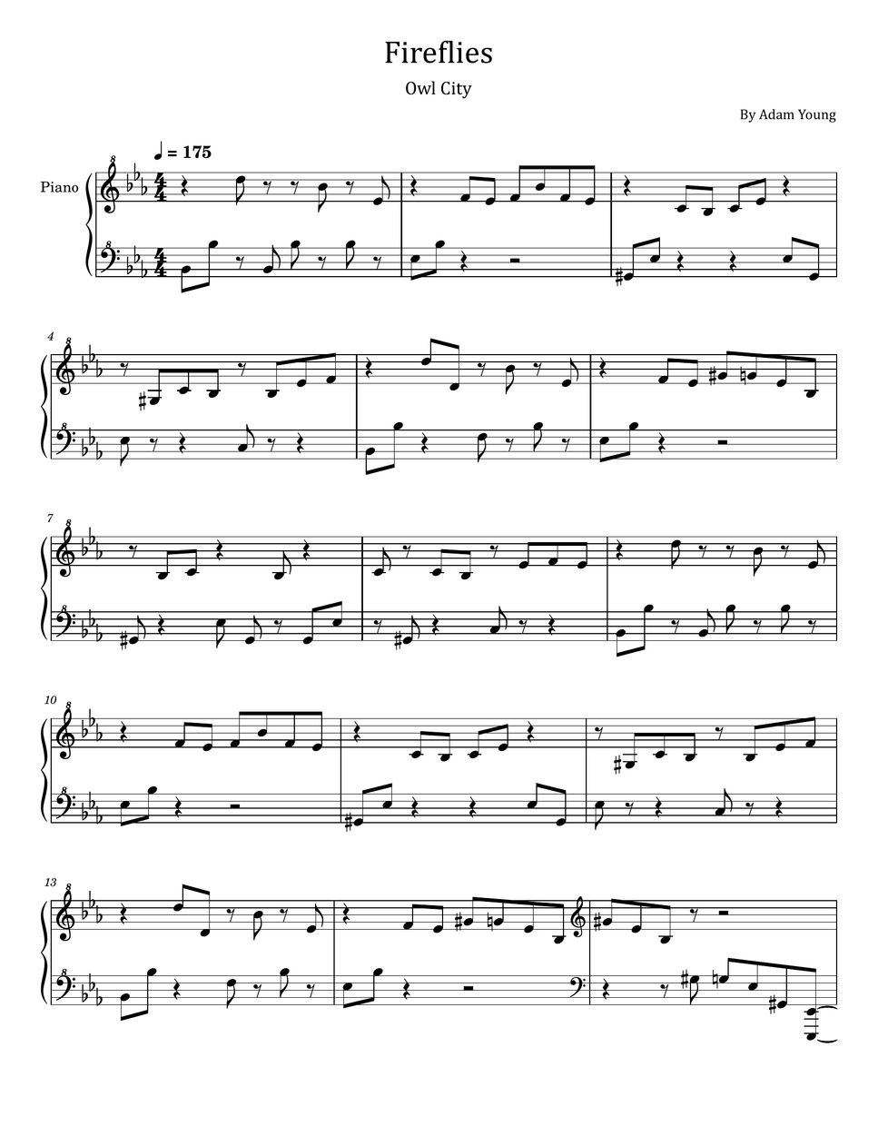 Adam Young - Fireflies (Owl City - For Piano Solo) Lembar Musik by poon