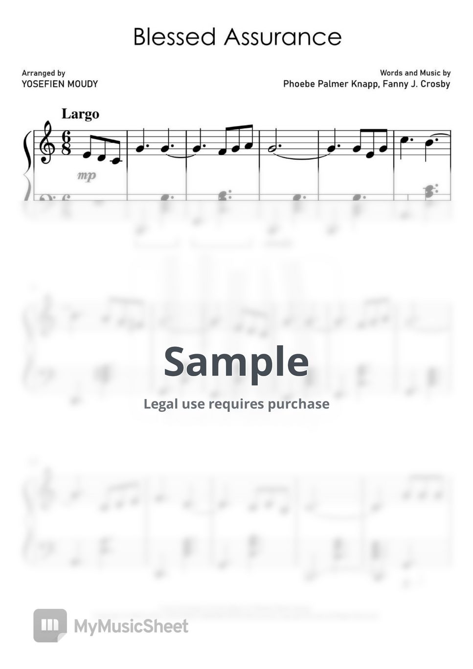 Fanny Crosby Blessed Assurance Easy Solo Piano Sheets By Yosefien Moudy
