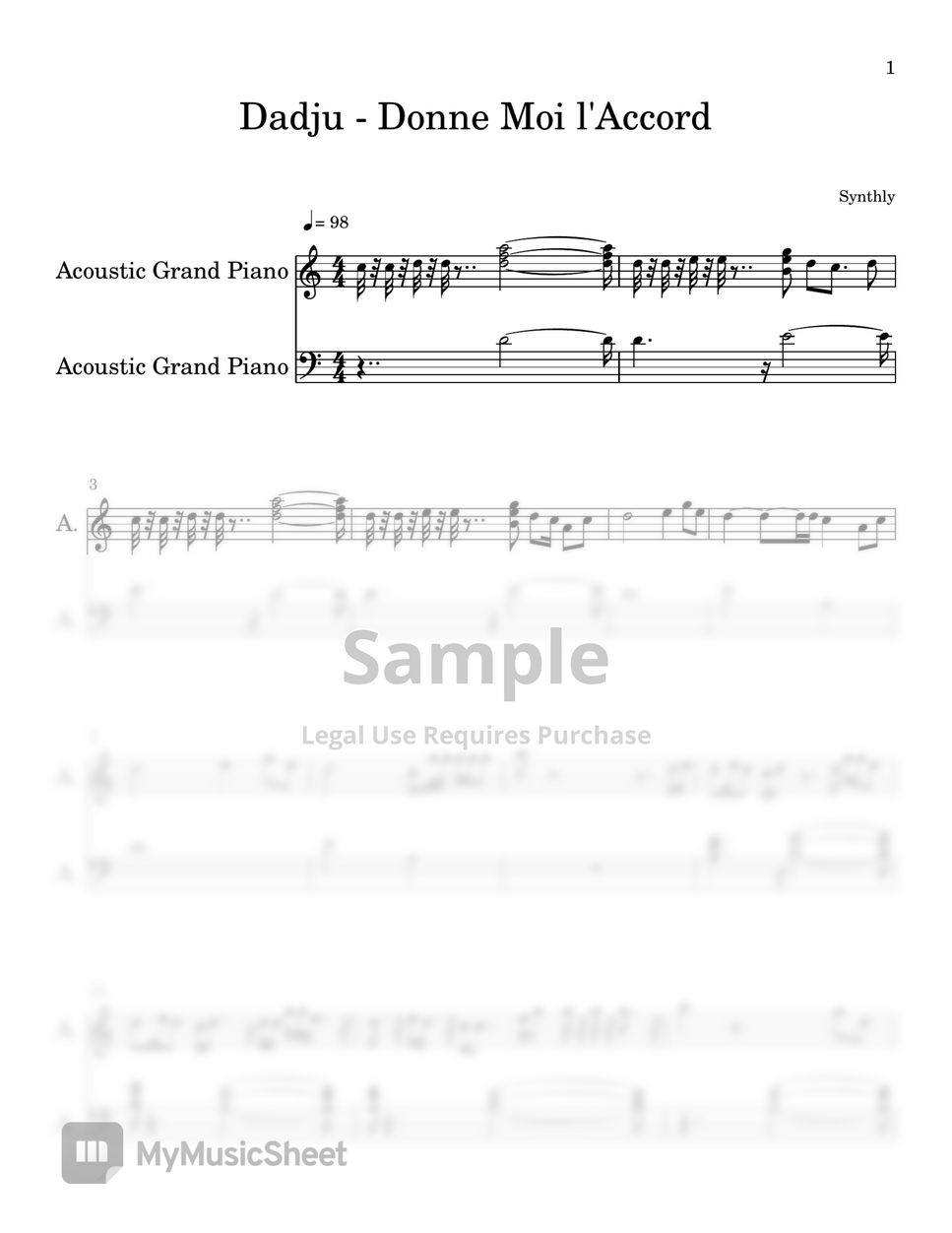 Dadju - Donne Moi l'Accord (EASY PIANO SHEET) Sheets by Synthly