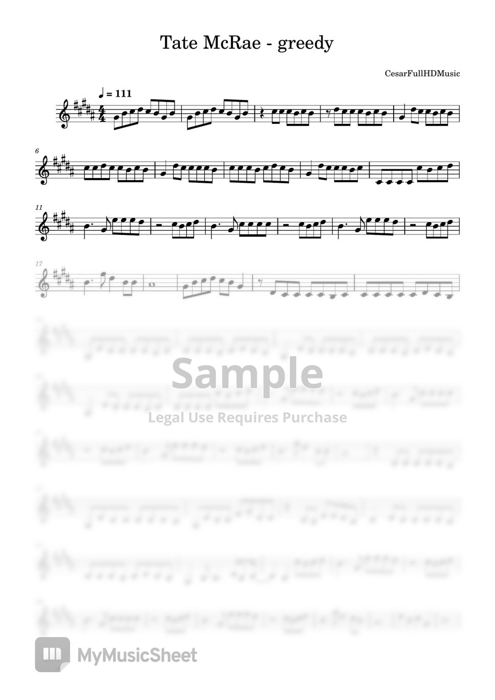 Tate McRae - greedy Sheets
