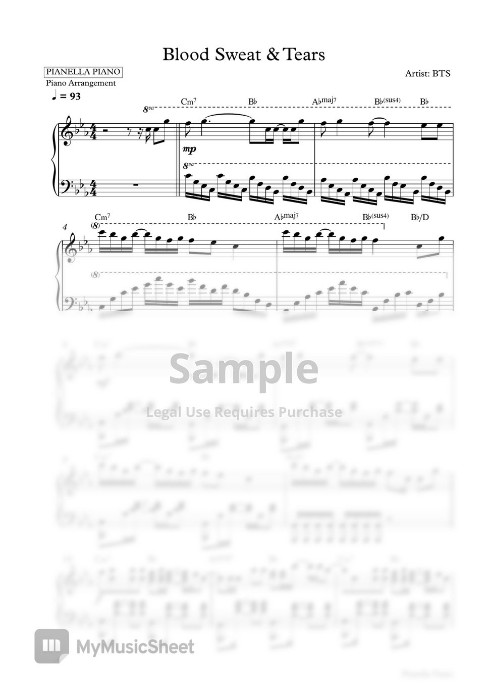 BTS - Blood Sweat & Tears (Piano Sheet) PDF | Pianella Piano | mymusic5