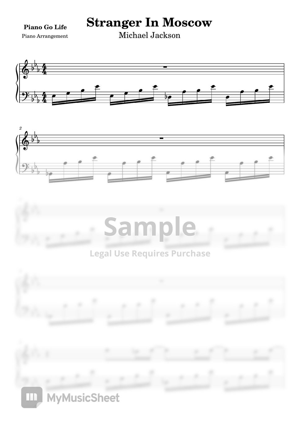 Michael Jackson - Stranger In Moscow Sheet by Piano Go Life