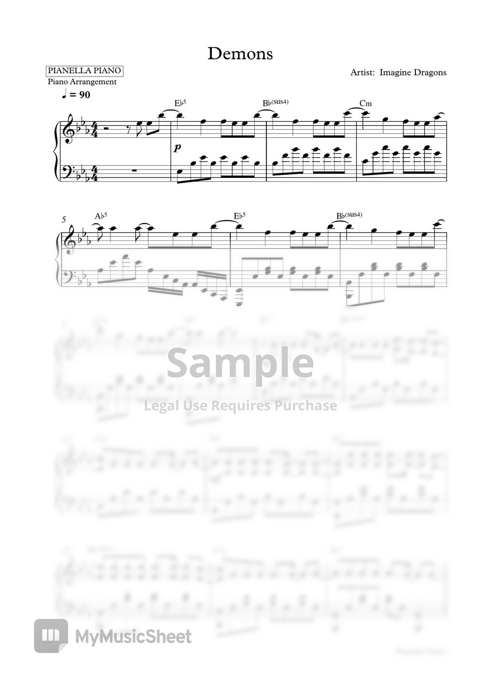 Imagine Dragons - Demons (Piano Sheet) Sheet Music by Pianella Piano