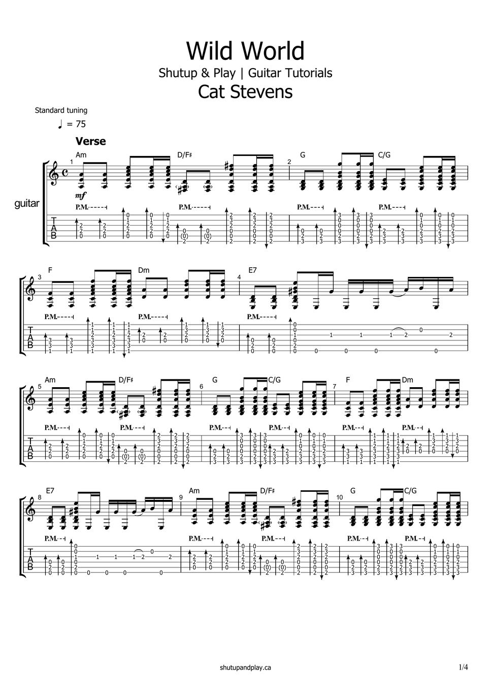 Cat Stevens - Wild World Sheet by Shutup & Play Guitar Tutorials