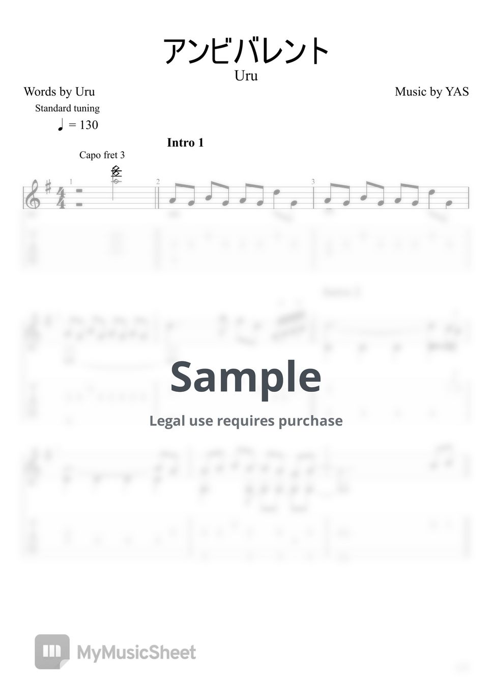 Uru - ambivalent (Fingerstyle) 악보 by u3danchou