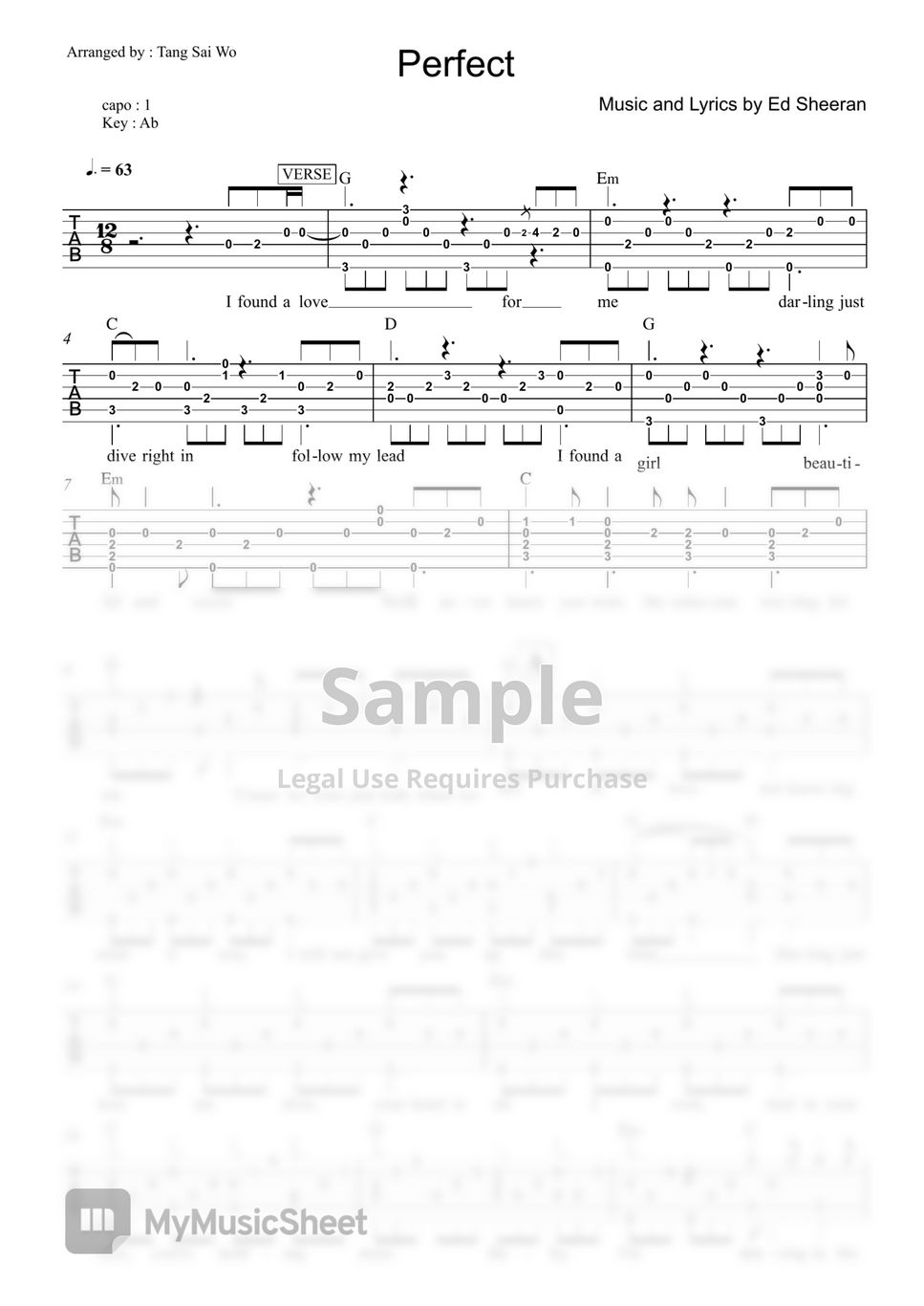Ed Sheeran - Perfect (Perfect - Ed Sheeran Fingerstyle Guitar) Sheet ...