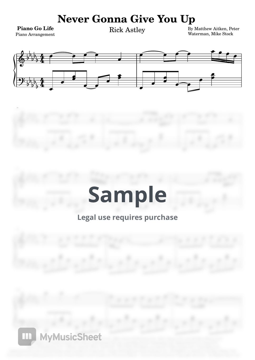 Rick Astley - Never Gonna Give You Up Sheet Music by Piano Go Life