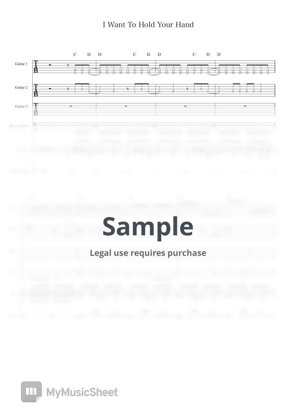 The Beatles - I Want To Hold Your Hand (Band Score) Electric Guitar ...
