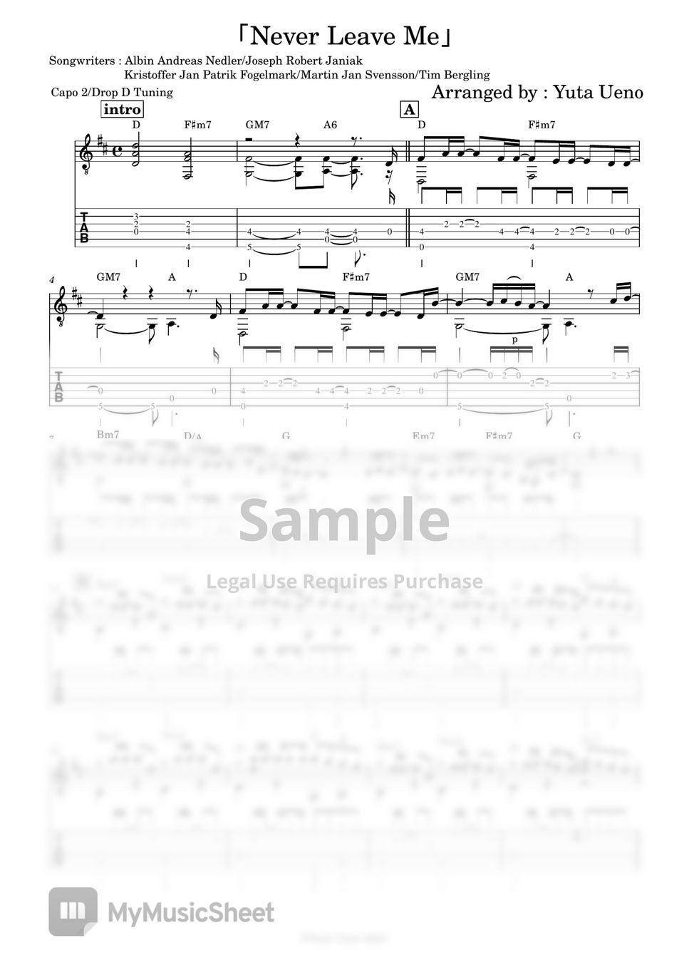 Avicii - Never Leave Me (Fingerstyle Guitar) Blad by Yuta Ueno